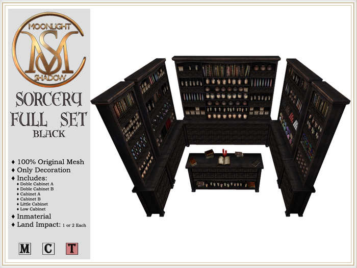 Second Life Marketplace - [MoonSha] Sorcery Full Set - Black (Boxed)